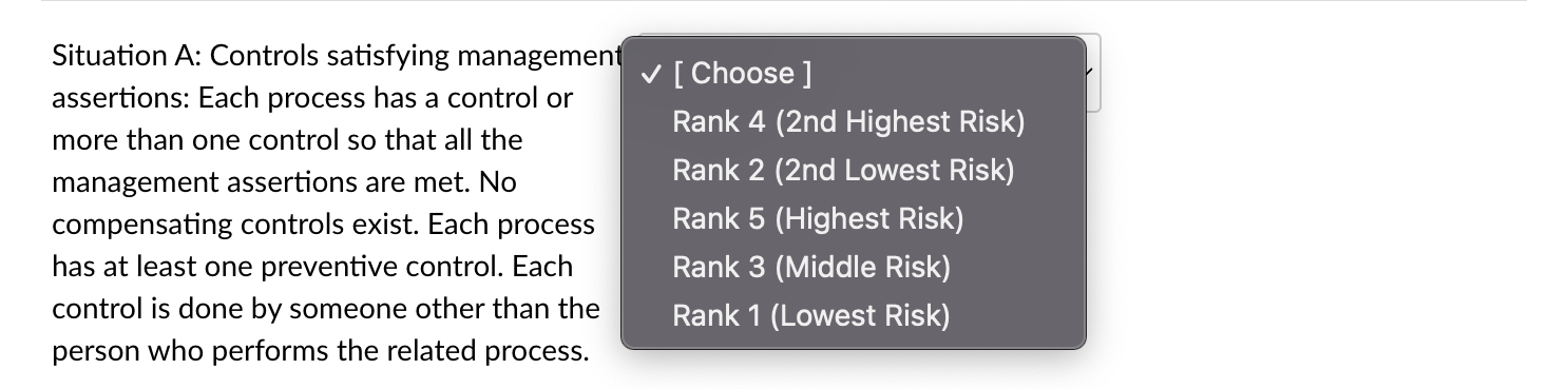 Situation A: Controls satisfying managemen | Chegg.com
