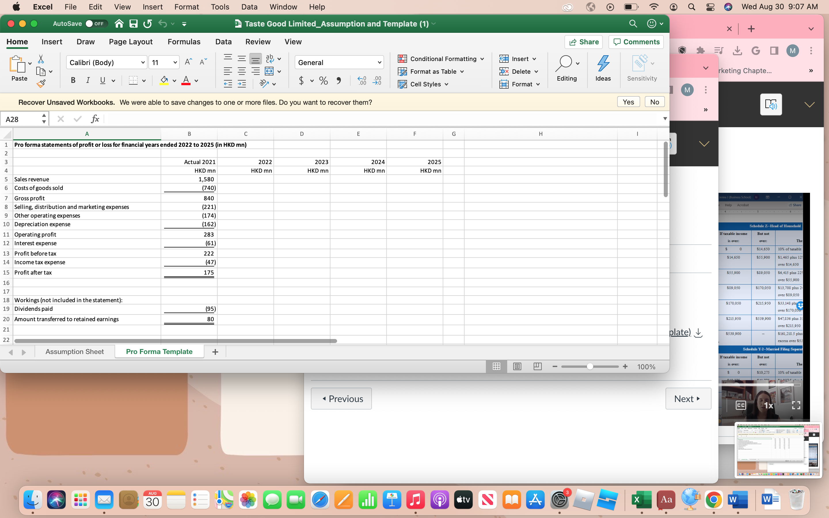 Solved create pro forma based on assumption sheet explain | Chegg.com