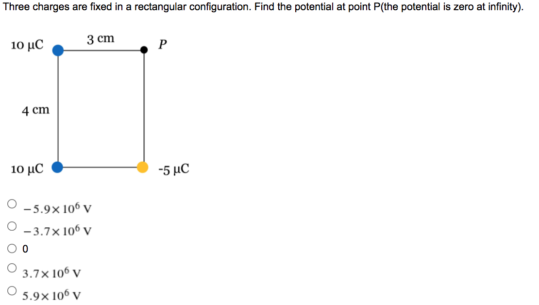 Solved Three charges are fixed in a rectangular | Chegg.com