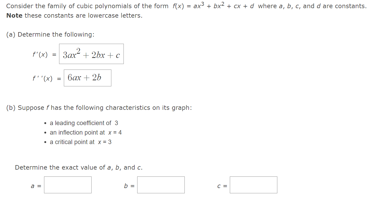 Solved = Consider the family of cubic polynomials of the | Chegg.com