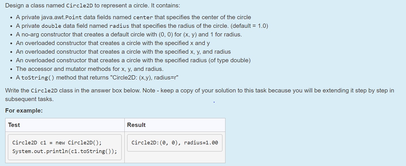 Solved Design a class named Circle2D to represent a circle. | Chegg.com
