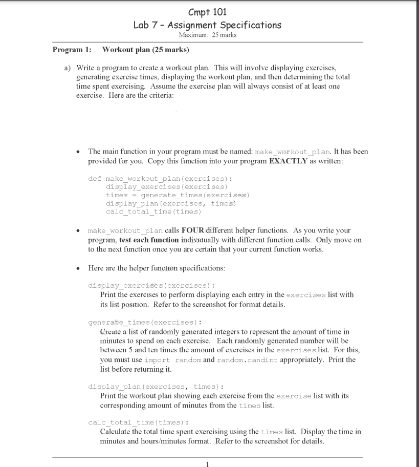 Solved Cmpt 101 Lab 7 - Assignment Specifications Maximum: | Chegg.com