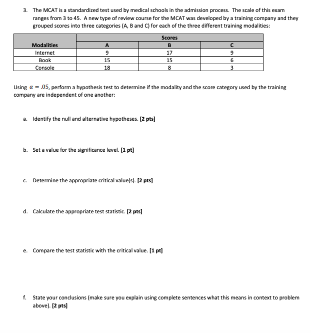Solved 3. The MCAT is a standardized test used by medical | Chegg.com