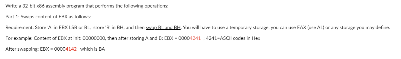 Solved Write a 32 -bit x86 assembly program that performs | Chegg.com Solved Write a 32 -bit x86 assembly program that performs | Chegg.com