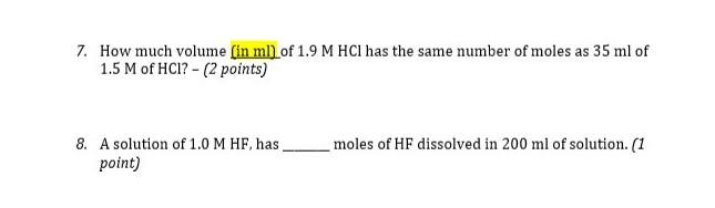 Solved 7. How much volume (in ml) of 1.9 M HCl has the same | Chegg.com