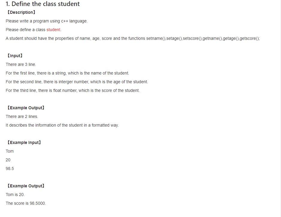 Solved 1. Define the class student (Description] Please | Chegg.com