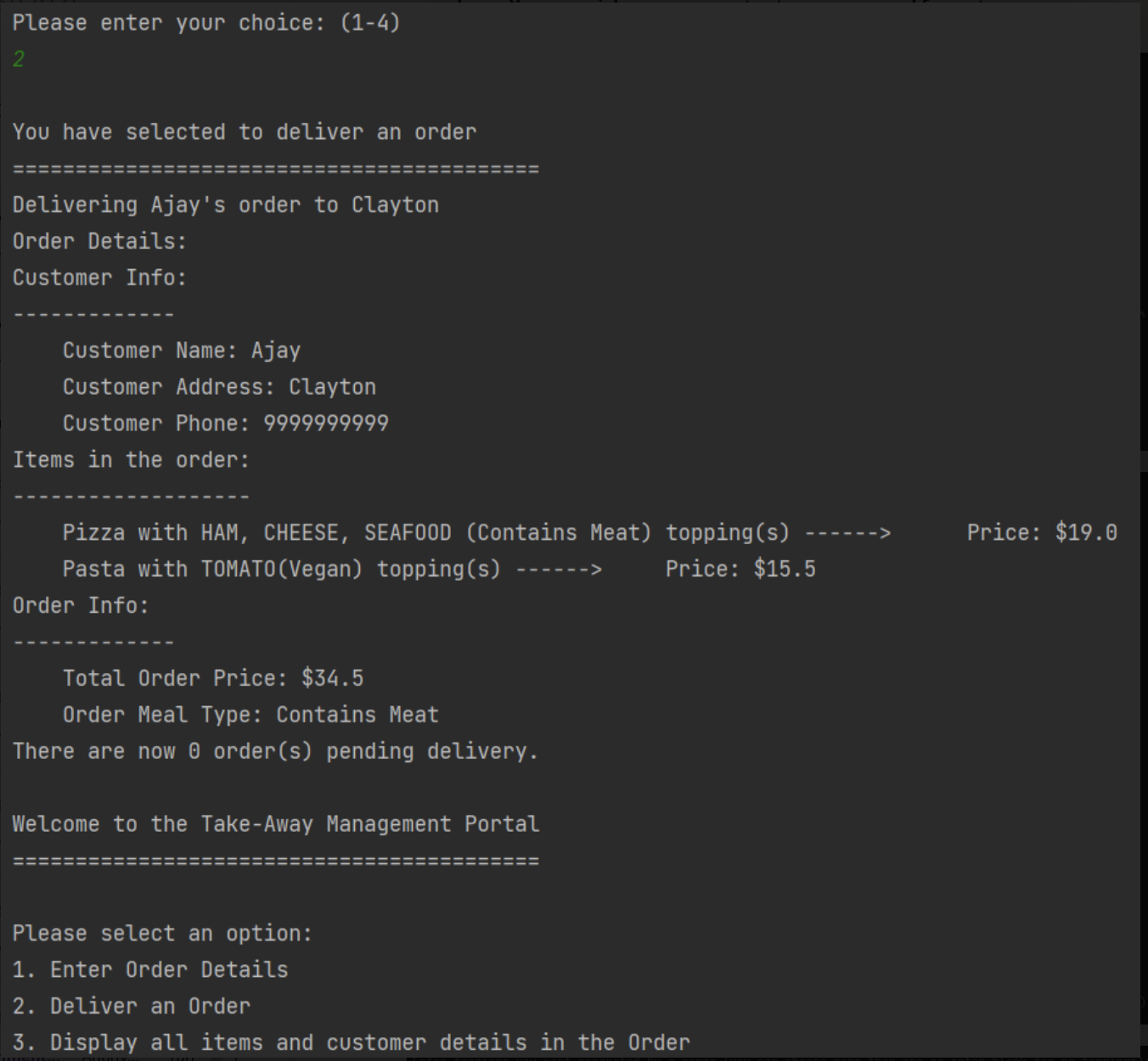 Solved You are required to develop a takeaway order | Chegg.com