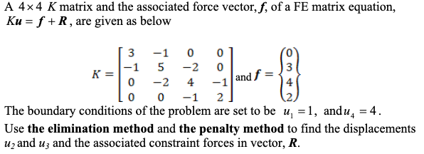 Solved A 4×4 K matrix and the associated force vector, f, of | Chegg.com