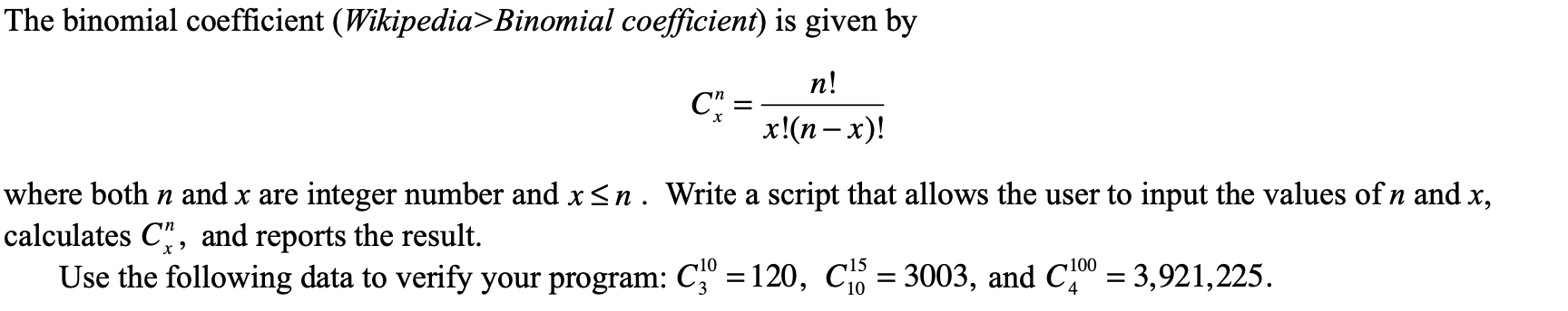 Solved The Binomial Coefficient Wikipediabinomial 6137
