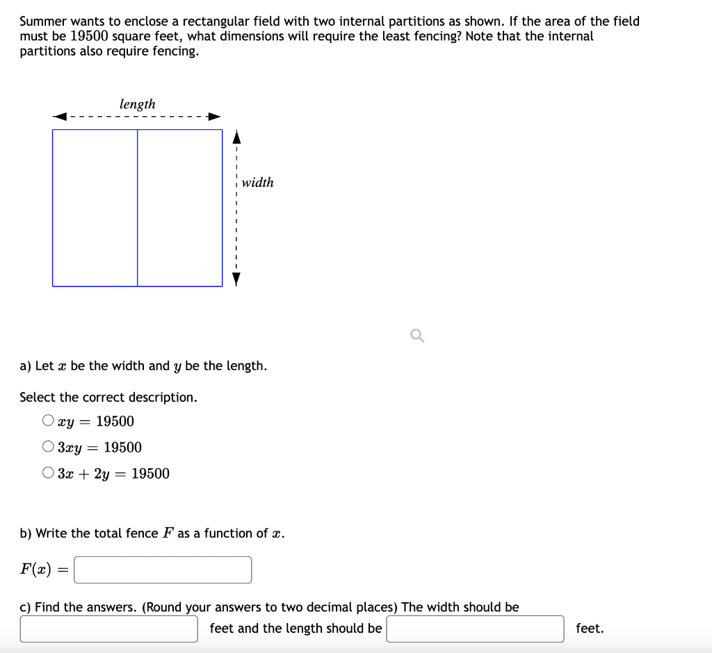 Solved Summer wants to enclose a rectangular field with two | Chegg.com