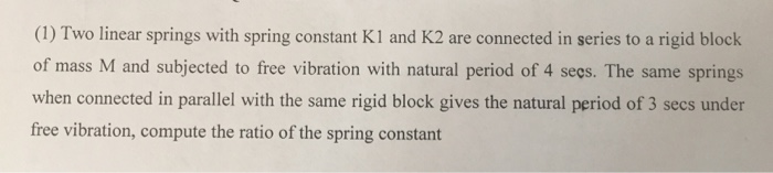Solved (1) Two linear springs with spring constant K1 and K2 | Chegg.com