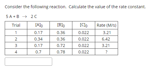 Solved Consider the following reaction. Calculate the value | Chegg.com