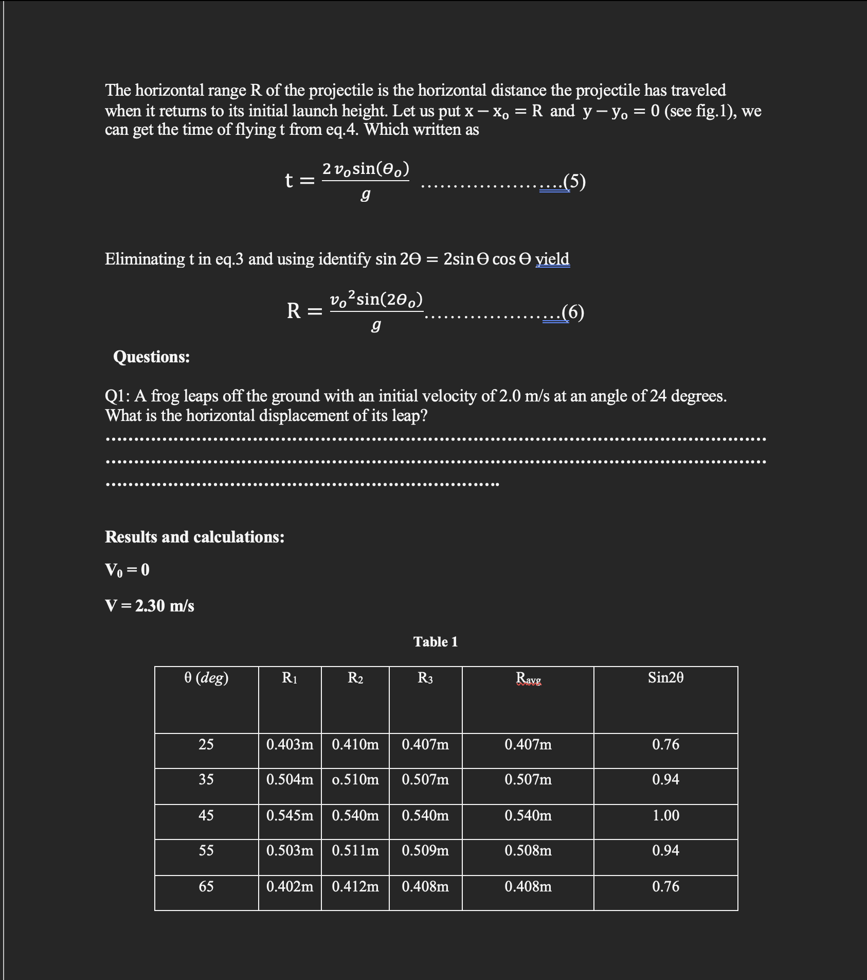 Solved Projectile Motion Objectives: a) To investigate the | Chegg.com