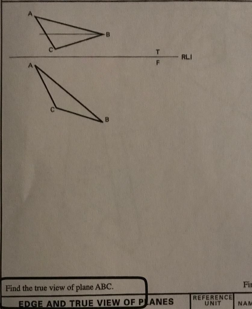 Solved B т RLI F B Fir Find the true view of plane ABC. EDGE | Chegg.com