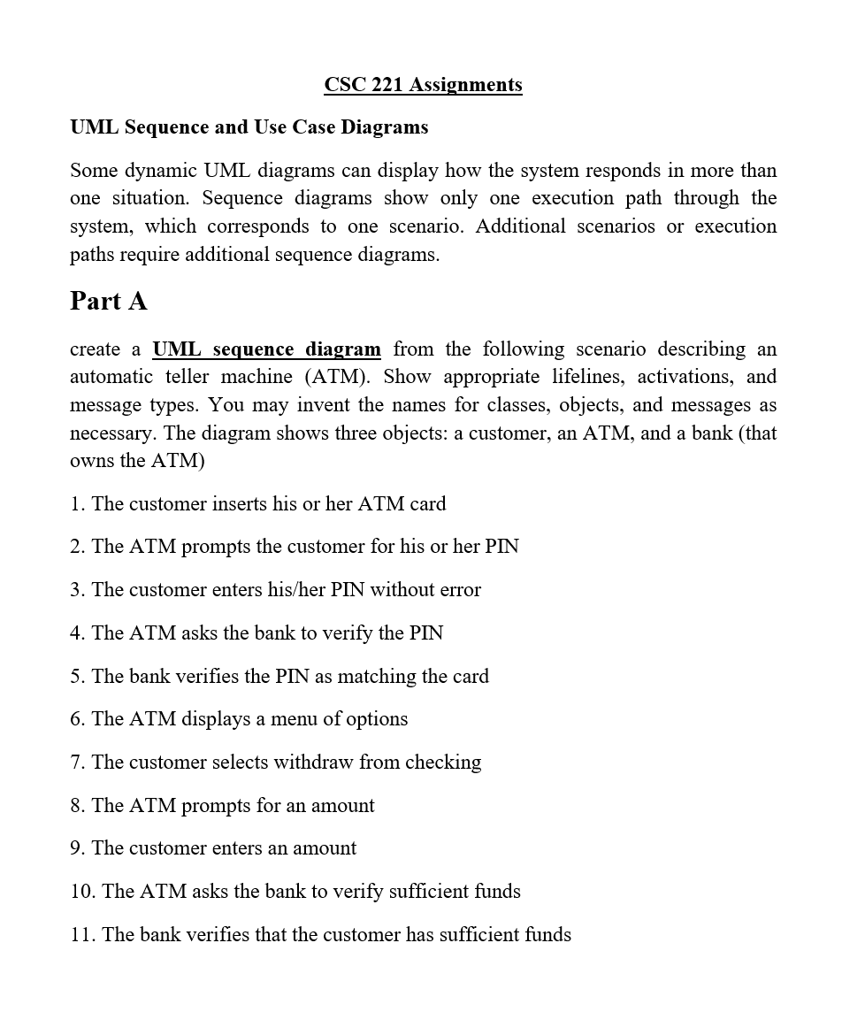 Solved CSC 221 Assignments UML Sequence and Use Case | Chegg.com