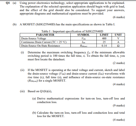 Solved Q1 (a) Using power electronics technology, select | Chegg.com