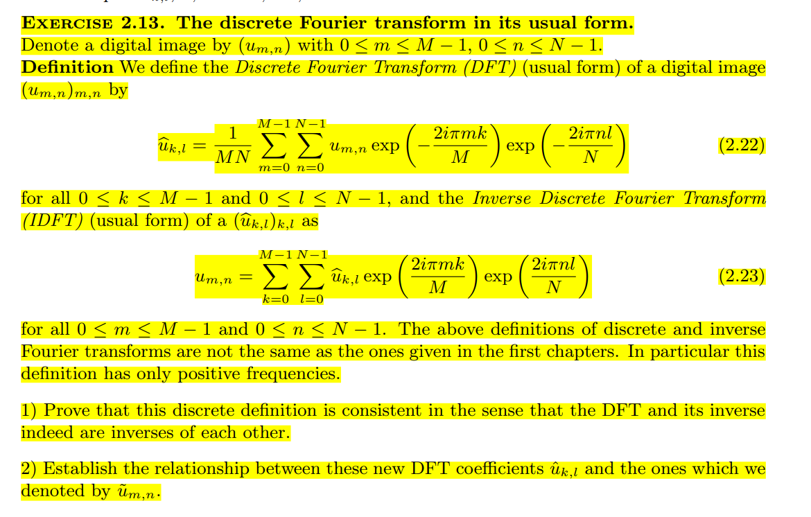 Solved EXERCISE 2.13. ﻿The discrete Fourier transform in | Chegg.com