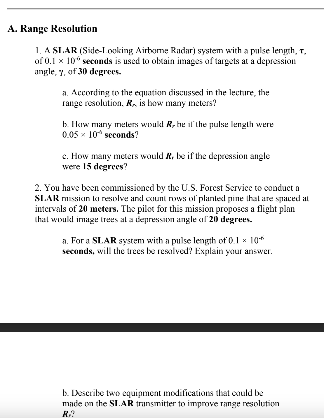 Solved 1. A SLAR (Side-Looking Airborne Radar) system with a | Chegg.com