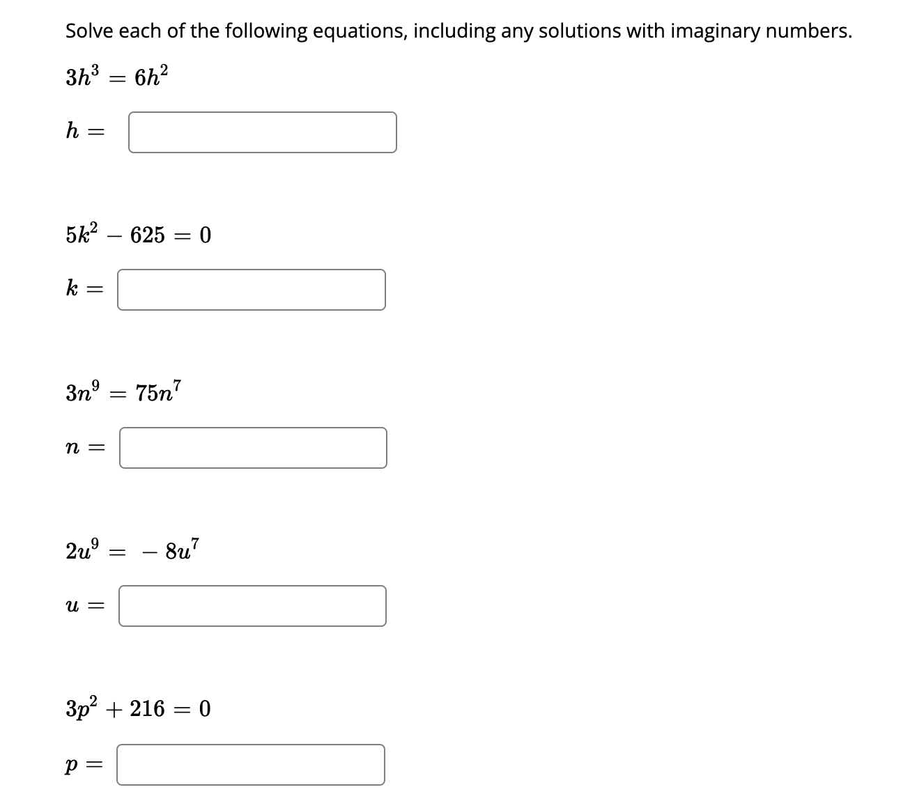 Solved Solve each of the following equations, including any | Chegg.com