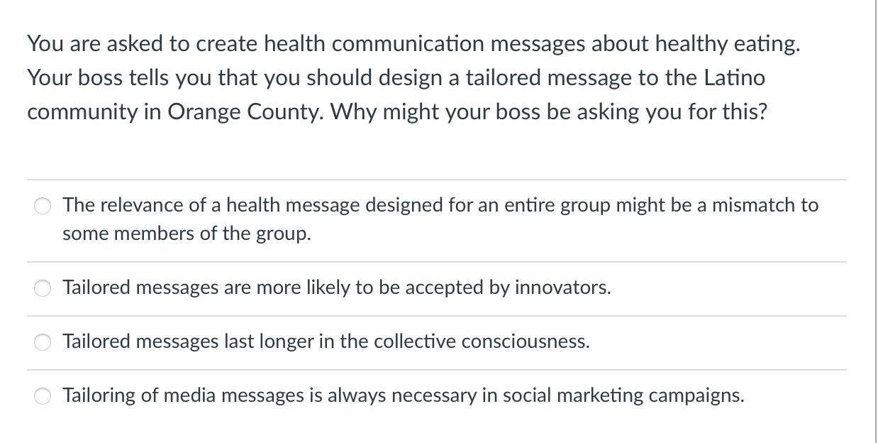 Solved You are asked to create health communication messages | Chegg.com