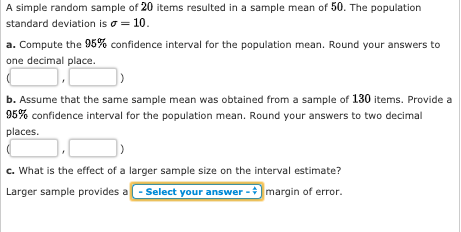 Solved A simple random sample of 20 items resulted in a | Chegg.com