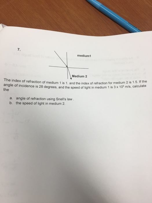Solved 7. medium1 Medium 2 The index of refraction of medium | Chegg.com