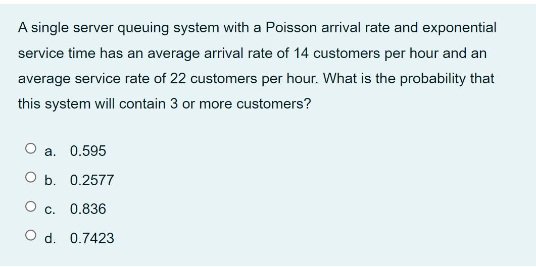 Solved A single server queuing system with a Poisson arrival | Chegg.com