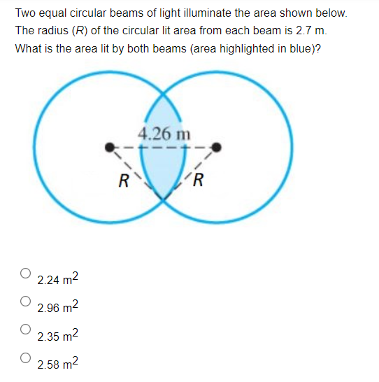 Solved Two equal circular beams of light illuminate the area | Chegg.com