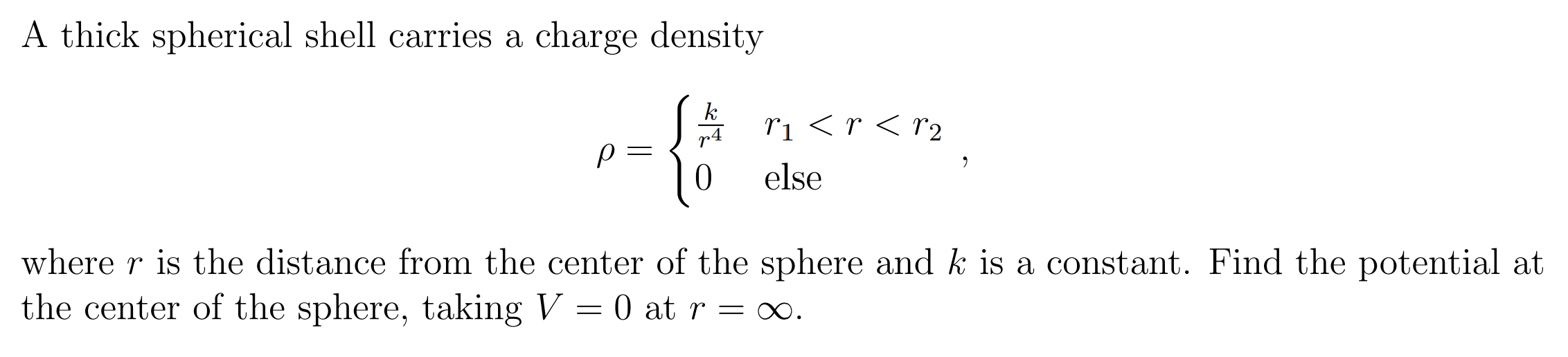 Solved A thick spherical shell carries a charge | Chegg.com