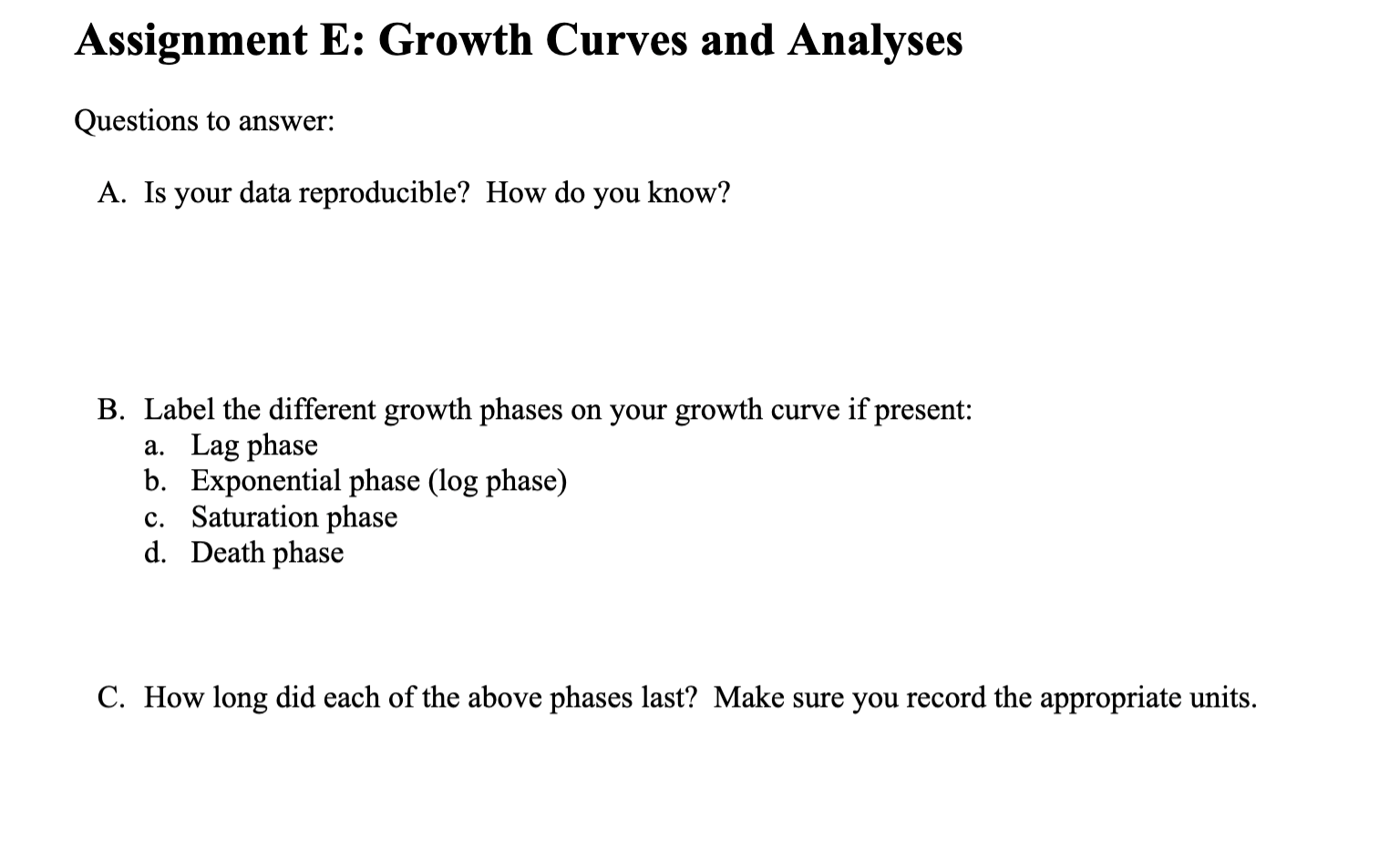 Solved AVERAGE of 3 Trials Vs. Time Assignment E: Growth | Chegg.com