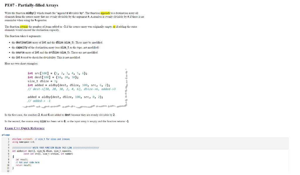 Solved PE07 - Partially-filled Arrays Write the function | Chegg.com