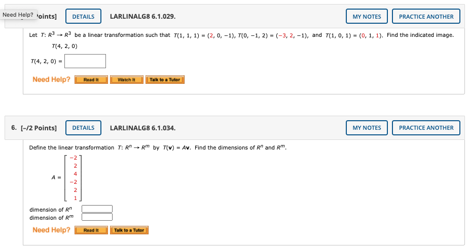 Solved Need Help? 'oints] DETAILS LARLINALG8 6.1.029. MY | Chegg.com