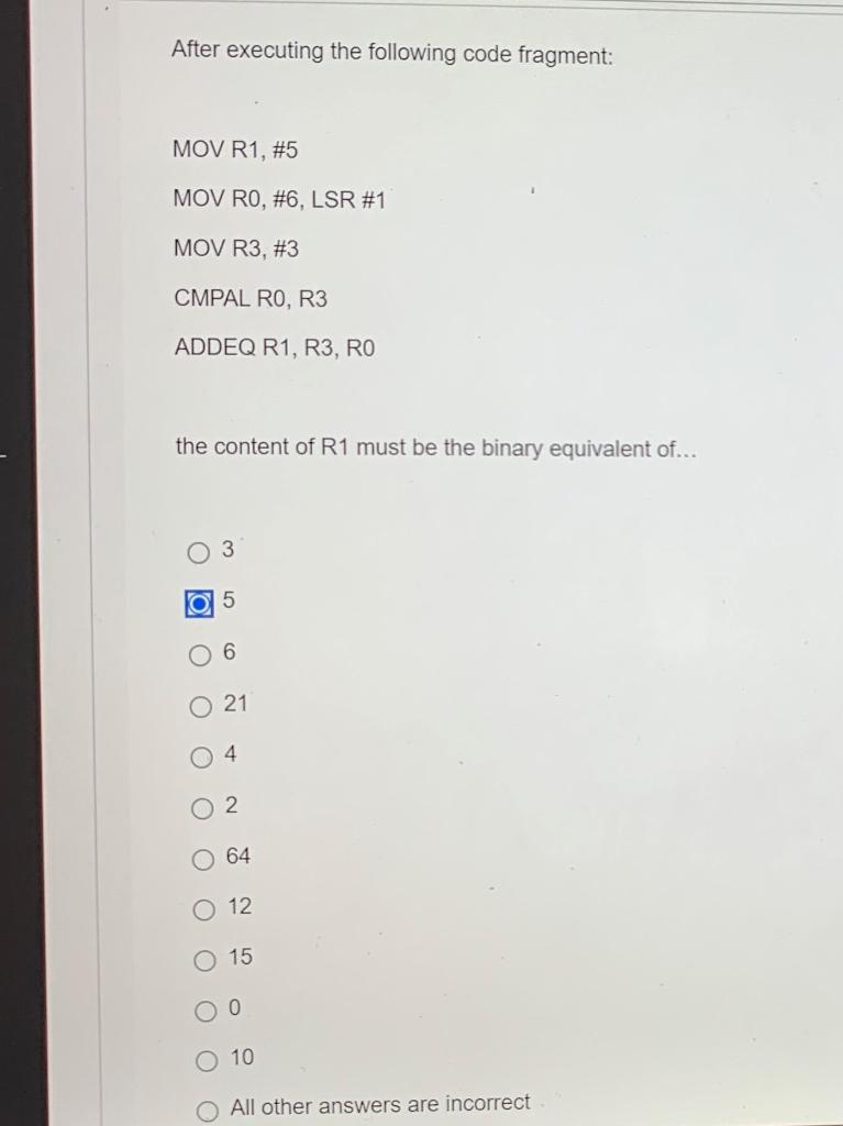 Solved After executing the following code fragment: MOV R1, | Chegg.com