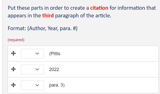 Solved Put these parts in order to create a citation for | Chegg.com