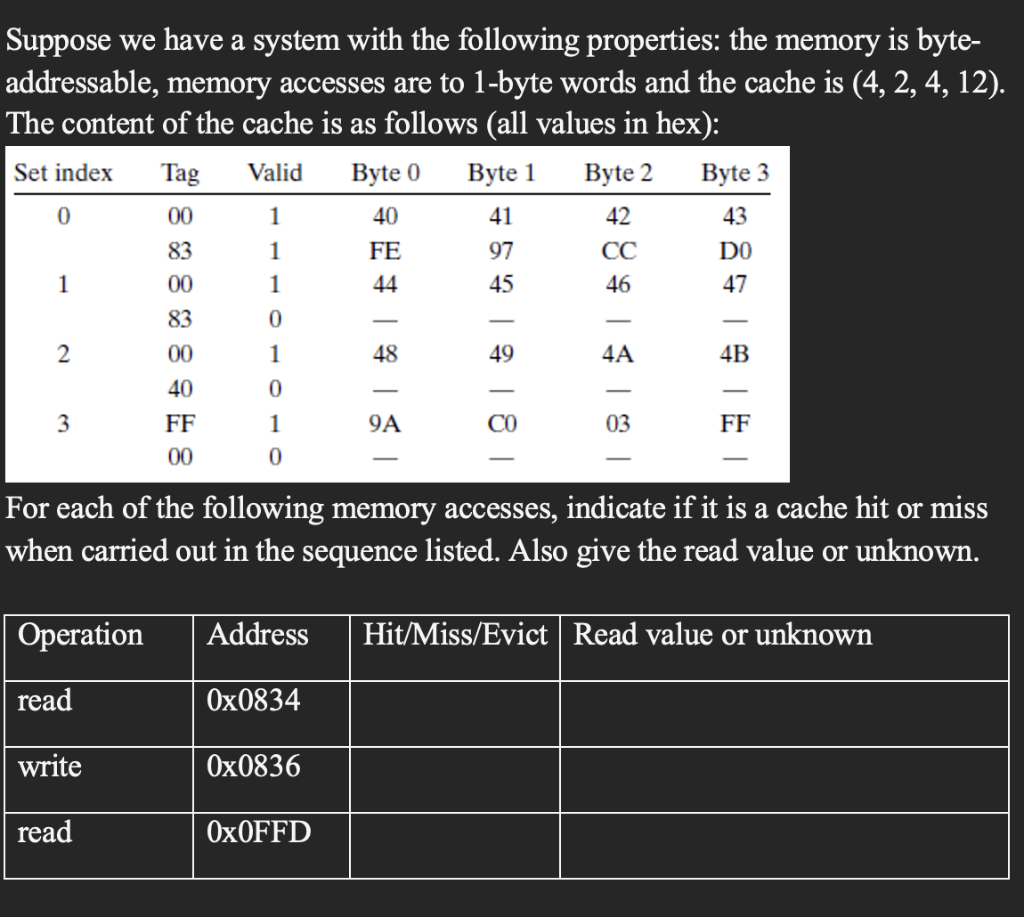 Solved Suppose we have a system with the following | Chegg.com