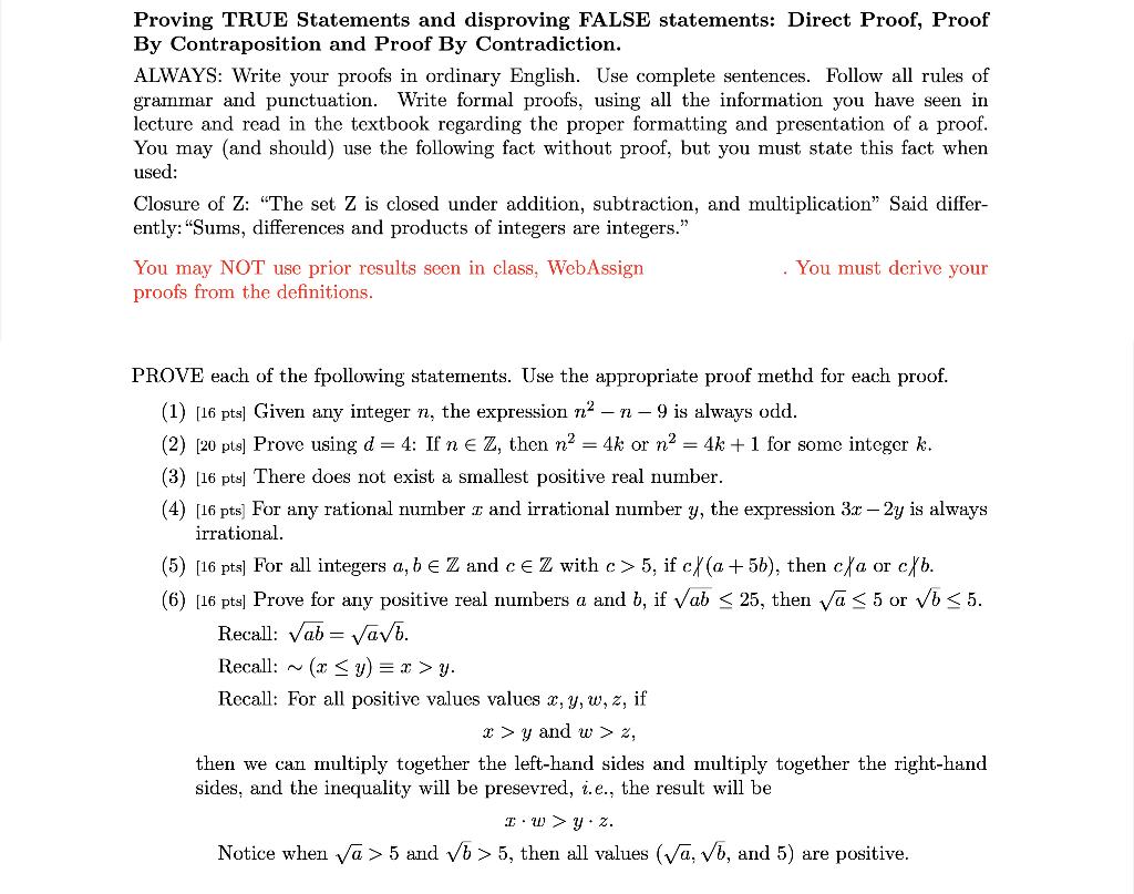 Solved Proving TRUE Statements and disproving FALSE | Chegg.com