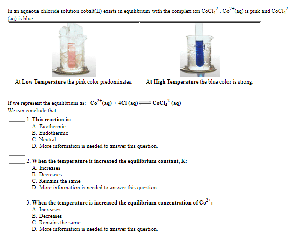 Solved In an aqueous chloride solution cobalt(II) exists in | Chegg.com