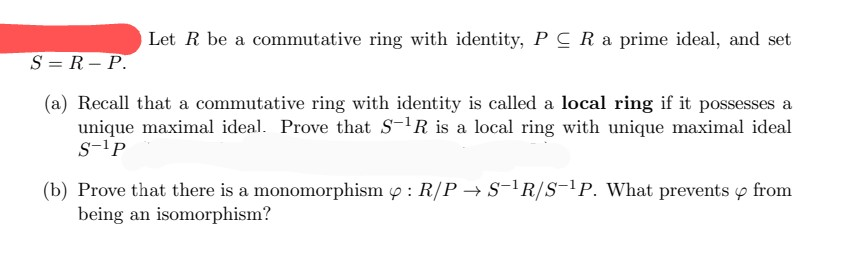 Solved Let R be a commutative ring with identity, P CR a | Chegg.com