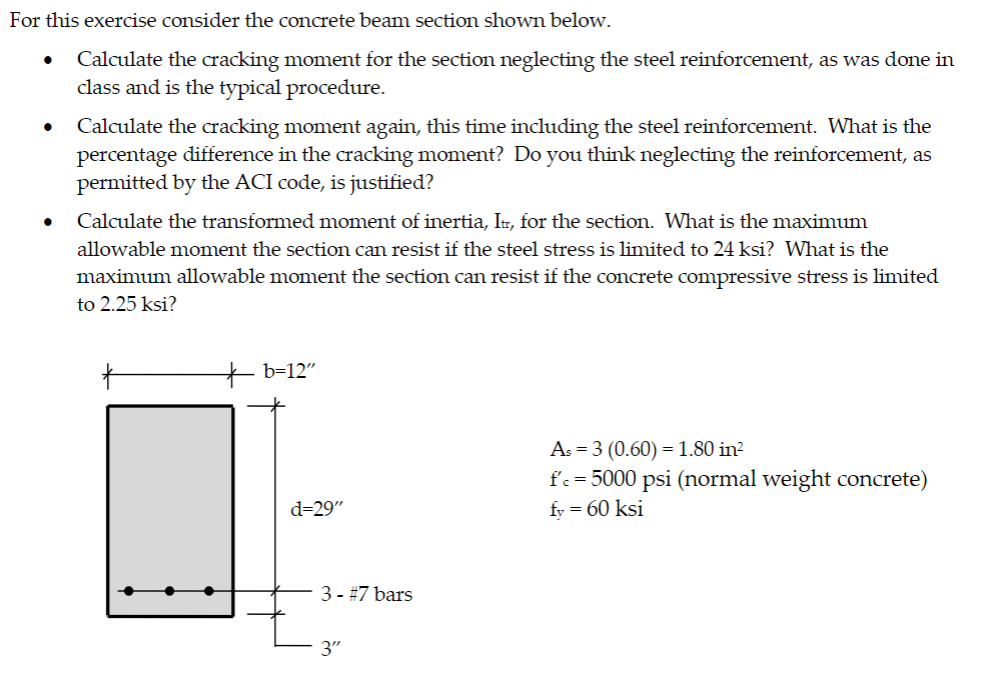 Solved or this exercise consider the concrete beam section | Chegg.com
