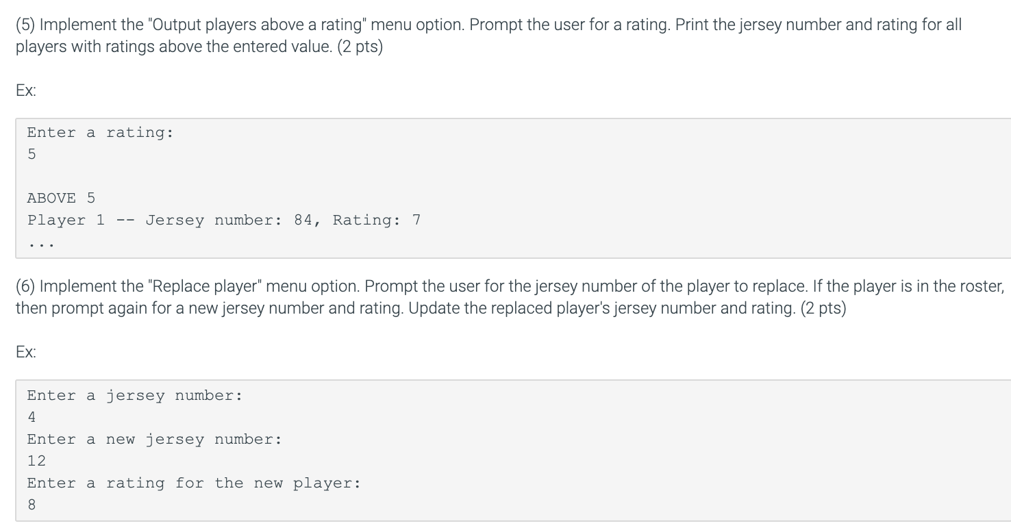 Solved 5.30 LAB*: Program: Soccer team roster This program | Chegg.com