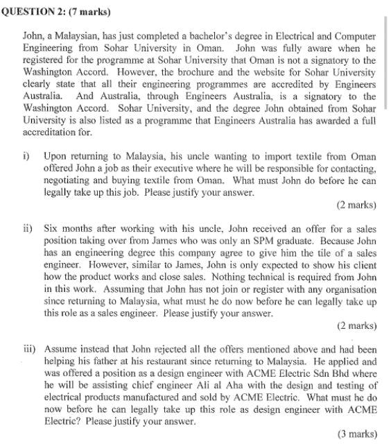 Solved UESTION 2: (7 marks) John, a Malaysian, has just | Chegg.com