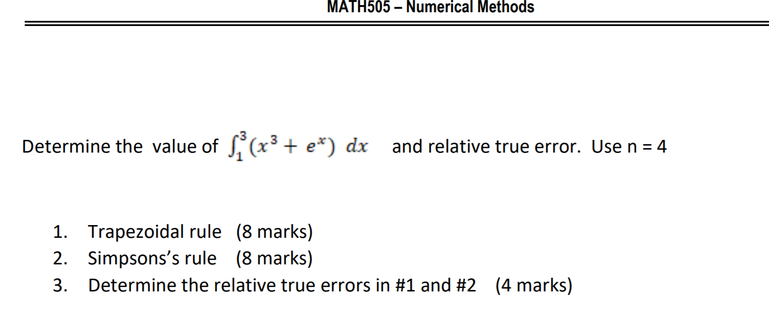 Solved Math505 Numerical Methods Determine The Value Of 5622