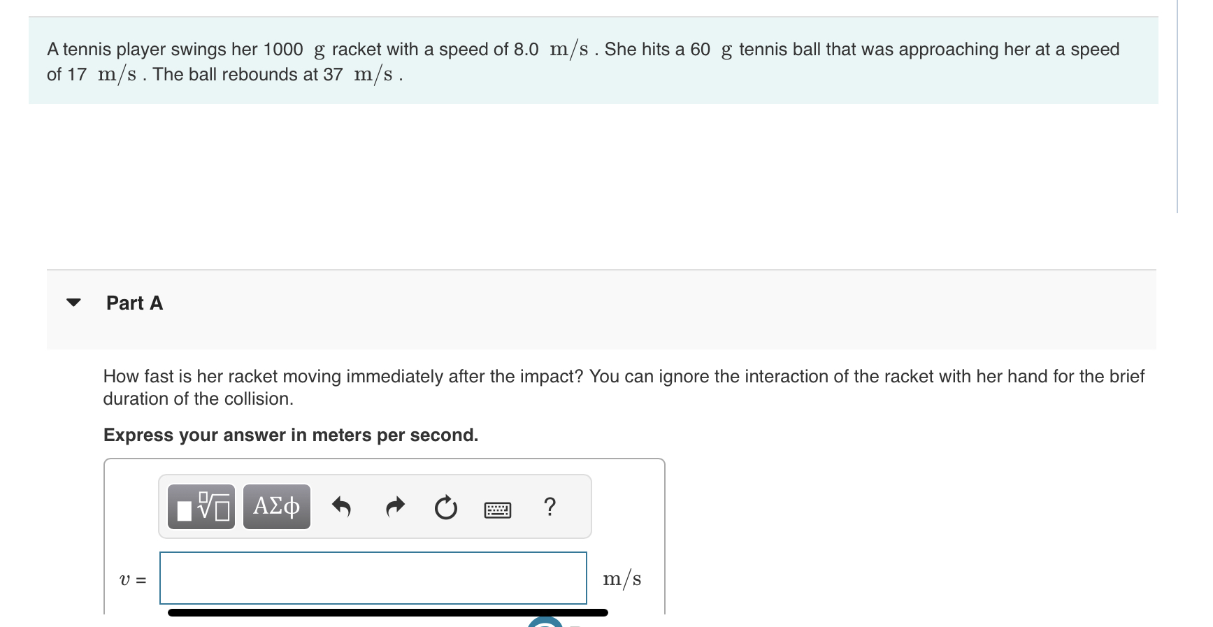 Solved A tennis player swings her 1000 g racket with a speed | Chegg.com