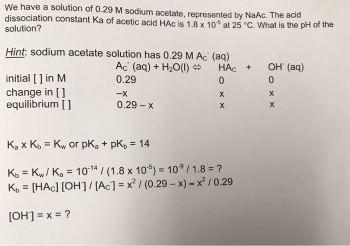 Solved We have a solution of 0.29 M sodium acetate, | Chegg.com