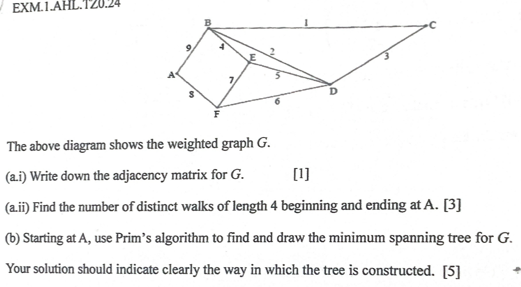 Solved The above diagram shows the weighted graph G.(a.i) | Chegg.com