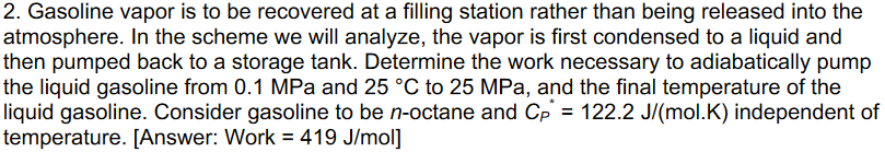 2. Gasoline vapor is to be recovered at a filling | Chegg.com