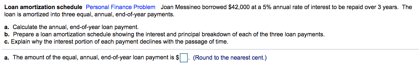 Solved Loan amortization schedule Personal Finance Problem | Chegg.com