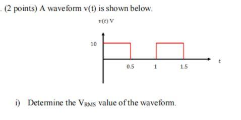 Solved A waveform v(t) is shown below. i) Determine the VRMS | Chegg.com