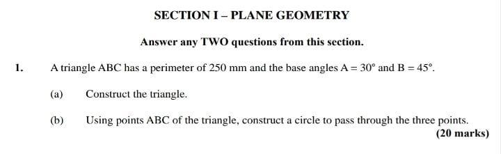 Solved SECTION I - PLANE GEOMETRY 1. Answer any TWO | Chegg.com