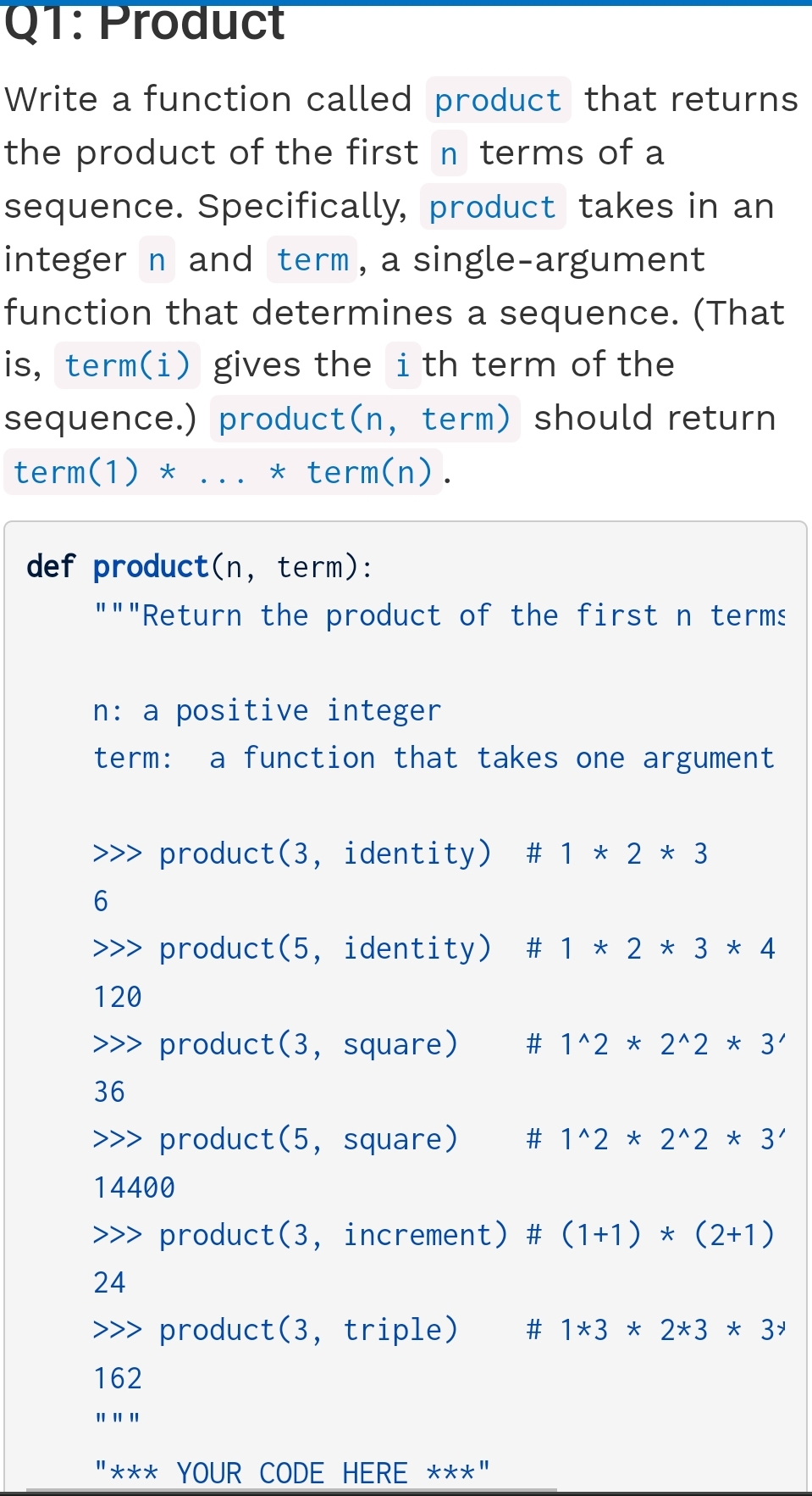 Solved Write a function called product that returns the | Chegg.com